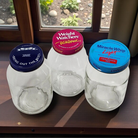 Hellman's | Kitchen | 3 Vintage Mayo Miracle Whip Glass Jars Metal Lids ...